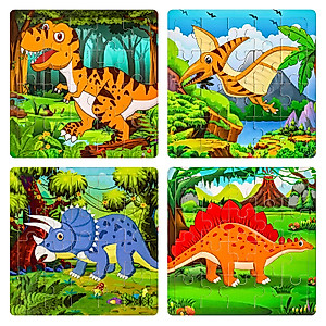 Max Fun Puzzles for Kids Ages 3-5, 20 Pieces Wooden Puzzles Dinosaur Puzzles for Toddlers Children Learning Educational Puzzles Boys and Girls Toys for 3+ Year Old (4 Puzzles)