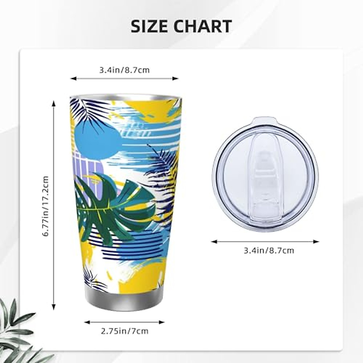AYCZN Tropical Abstract Leaves 20 OZ Tumbler Stainless Steel Travel Coffee Mug, Palm Leaf Insulated Water Bottle with Lid and 2 StrawsLeakproof Thermal Cup