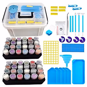 Diamond Painting Storage Containers Diamond Art Accessory Kits with Shockproof Jars,Diamond Painting Accessorys Tool Kits Craft Jewelry Bead Rhinestones Diamond Paintings Tools Organizer Box (Blue)
