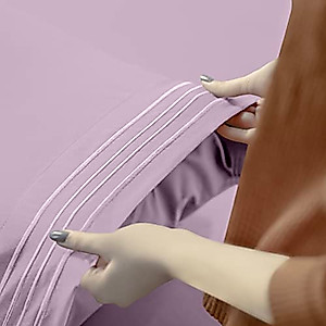 Utopia Bedding Queen Sheet Set – Soft Microfiber 4 Piece Luxury Bed Sheets with Deep Pockets - Embroidered Pillow Cases - Side Storage Pocket Fitted Sheet - Flat Sheet (Lavender)