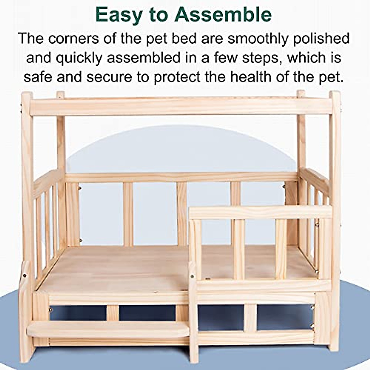 HYDT Solid Wood Frame Pet Cot for Large/Small Dogs,Elevated Dog Bed with Guardrail,Stairs&Mattress,Double-Layer Pet Bed for Cat (Size : 105x60x80cm/41.3x23.6x31.5in)