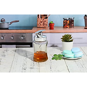 J&M Design Multipurpose Glass Syrup Dispenser Bottle For Maple Syrup, Sugar, Creamer, Olive Oil Vinegar No-Drip Pour Spout For Coffee Bar Accessories, Tea, Pancakes, Kitchen Baking 7.5oz container jar