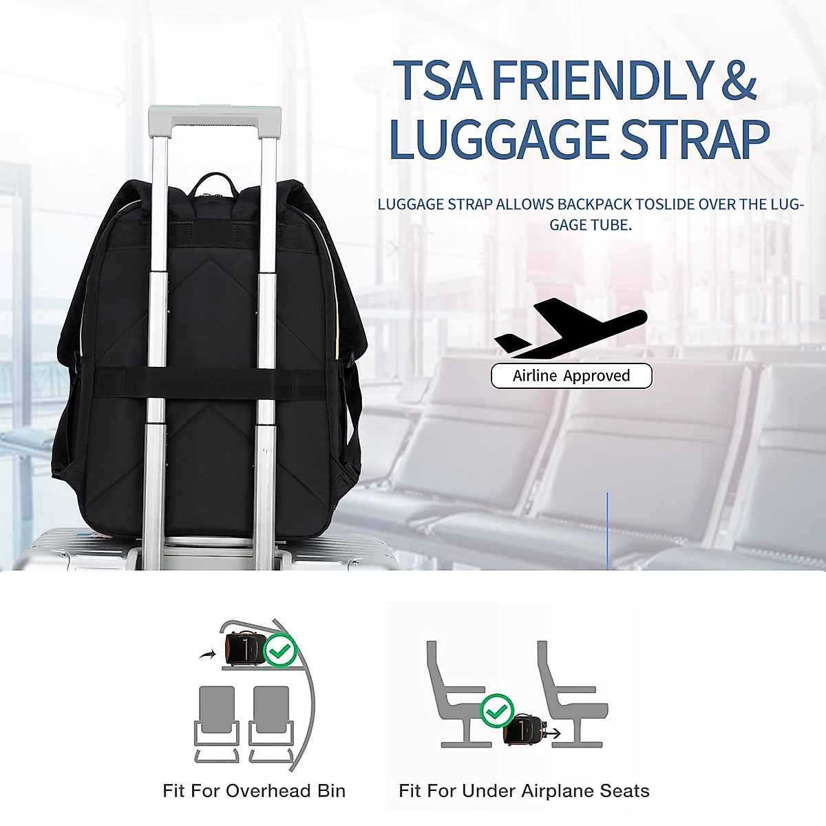 EMPSIGN 15.6 Inch Laptop Backpack Laptop Bag for Women Men, Business Work School Travel Backpack with USB Charging Port, Waterproof Backpack Purse for Women College Computer Book Bag, Black