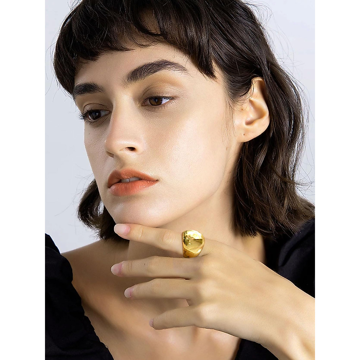 GOLDCHIC JEWELRY Gold Statement Ring for Women, 23mm Oversized Chunky Dome Rings Thick Cocktail Rings Size 7