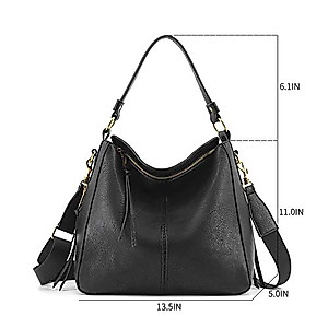 Hobo Bags for Women Roomy Women Handbags Hobo Shoulder Bags Tote PU Leather Purse with Adjustable Shoulder Strap and Tassel(Black)