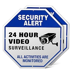 Video Surveillance Signs Outdoor - 10" x 10" Aluminum Rust Free Security Signs for Property, Metal Warning Sign for Home Business CCTV Security Camera - 2 Pack/Blue
