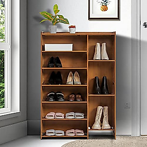 MoNiBloom Shoe Storage Cabinet with Boots Compartment, Bamboo Free Standing 7 Tier Shoe Rack for 21-25 Pairs Bedroom Entryway Hallway Living Room, Brown