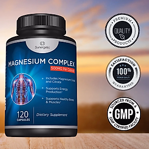 Premium Magnesium Citrate Capsules – Powerful 500mg Magnesium Oxide & Citrate Supplement – Helps Support Healthy Bones, Muscles, Teeth, Energy & Relaxation – 120 Vegetable Capsules