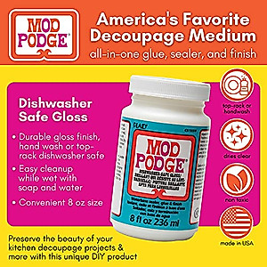 Mod Podge Dishwasher Safe Waterbased Sealer, Glue and Finish (8-Ounce), CS15059 Gloss, 8 Ounce & 10615 3 Piece Short Handle Brush Set
