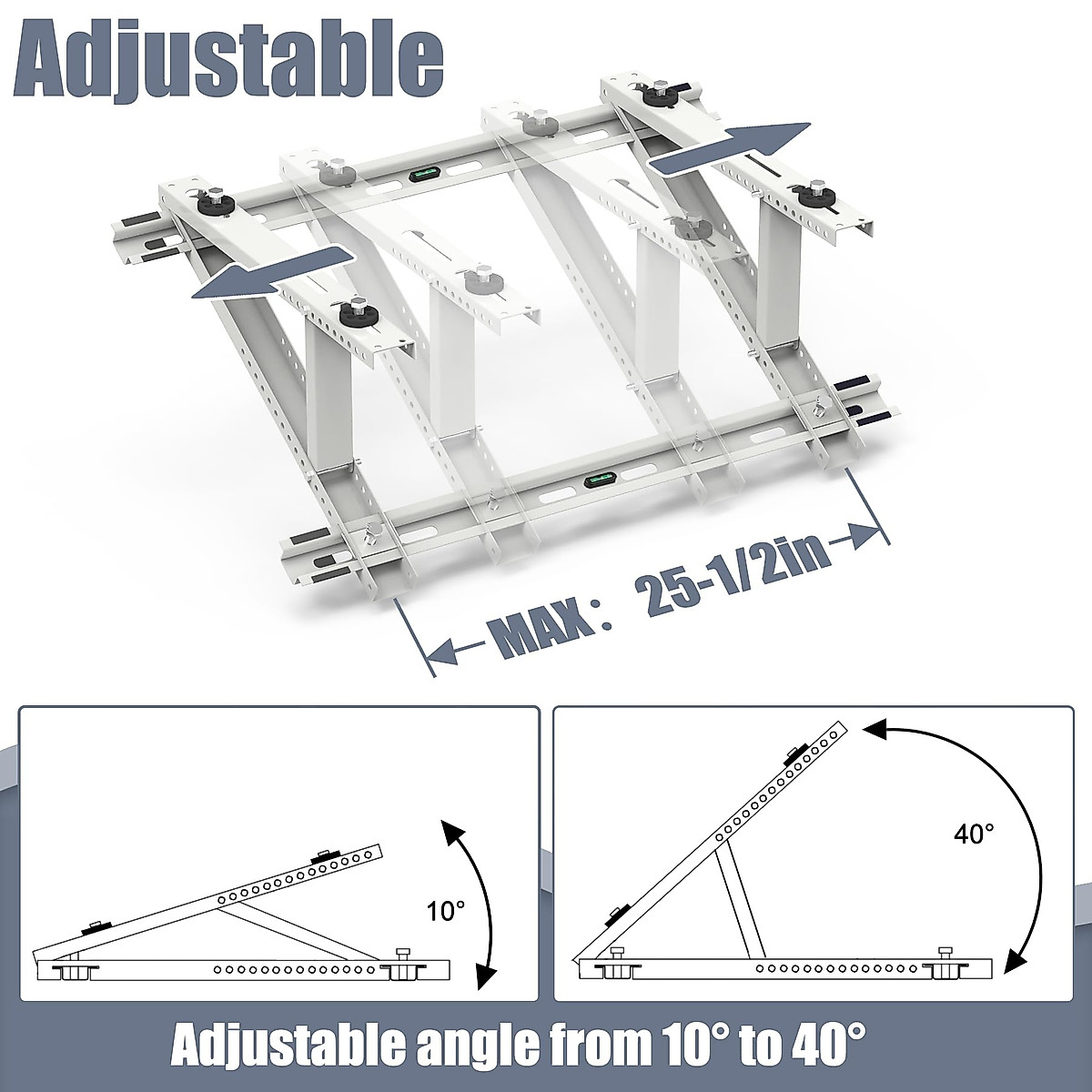Flamorrow Rooftop Mini Split Mount Bracket, Adjustable Roof Support Bracket for Ductless Mini Split Air Conditioner Condenser & Heat Pump, Holds Up to 300 lbs, 9,000 BTU to 24,000 BTU