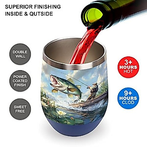 Fishing Large Mouth Bass Fish Insulated Tumbler with Lid Stainless Steel Coffee Mug Cute Wine Tea Water Cup Blue-style