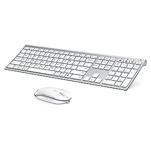Bluetooth Keyboard Mouse, Multi-Device Wireless Keyboard Mouse Combo, Ultra Slim, Rechargeable, Dual-Mode(Bluetooth 4.0 + USB), for Windows/Mac OS (White and Silver)