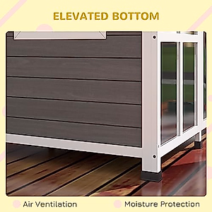 PawHut Cabin-Style Wooden Dog House for Large Dogs Outside with Openable Roof & Giant Window, Big Dog House Outdoor & Indoor, Asphalt Roof, Gray