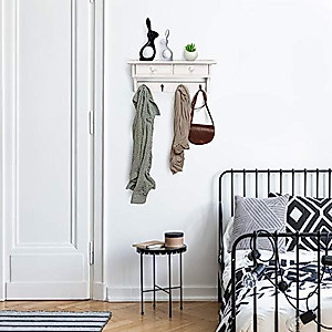 Emfogo Coat Hooks Wall Mounted, Rustic Wood Coat Rack Wall Mount Shelf with Hooks, Farmhouse Wall Coat Rack with Shelf & Vintage Coat Hook for Entryway, Mudroom, Bedroom, Kitchen, Bathroom (White)