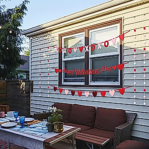 Valentines Day Home Decor, 4 Kind Valentines Day Banner, Happy Valentine's Day XOXO Red Heart Pom Banner, Felt Garland Banner for Home Wall Fireplace, Valentines Romantic Decor Special Night