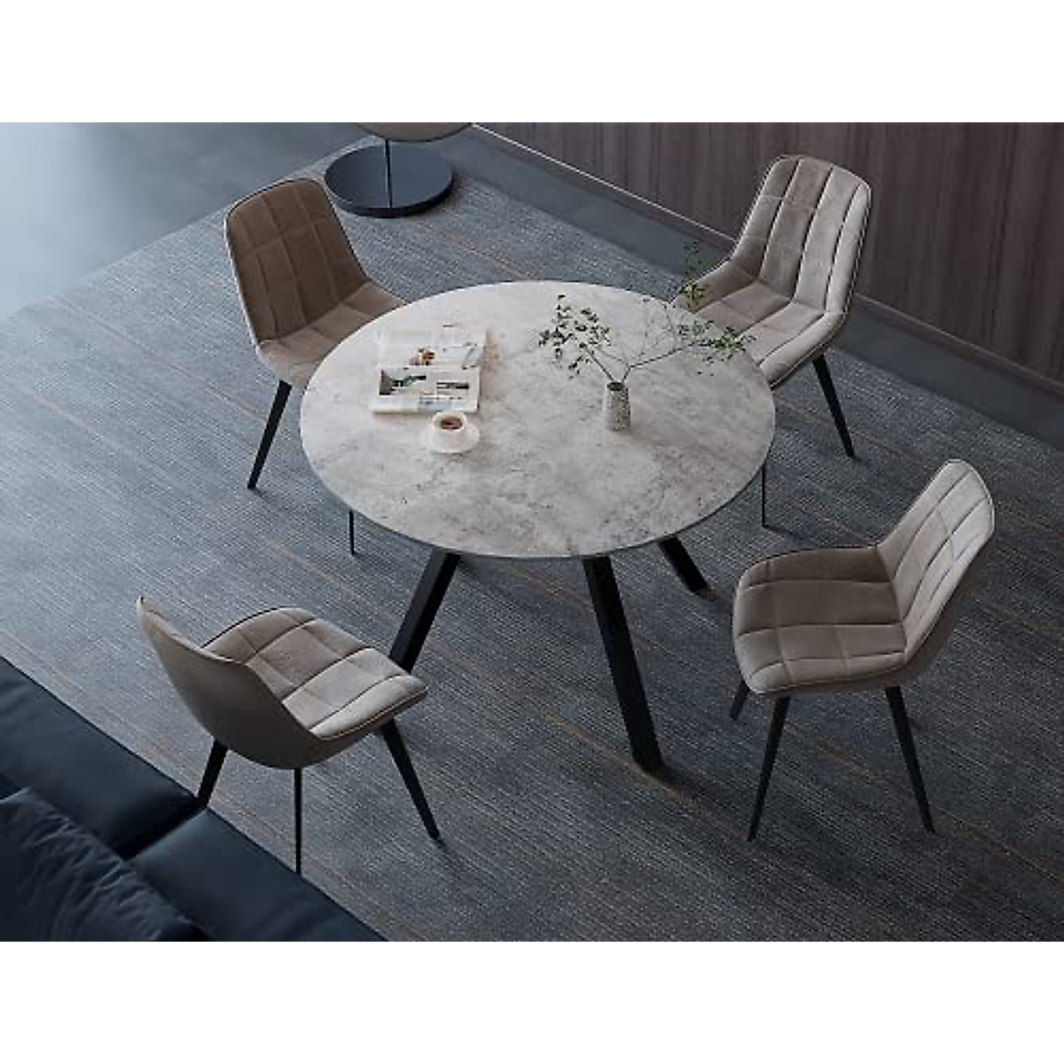 Acanva Small Round Dining Table for 4 Person, MDF & HPL Surface and Sturdy Base Structure, Modern Design for Kitchen, Living Room & Apartment, Easy Assembly, 43.3” Diam. x 30” H, Grey Concrete