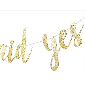 She Said Yes Golden banner - Golden Glitter Wedding Decorations, Proposal Bridal Party Shower Decoration, Miss to Mrs banner Ladies Photo Booth Props, Bridal Shower Decorations, Girl Banner Decoration Supplies