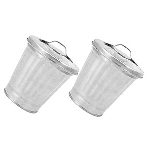 Gadpiparty Indoor Planters 2pcs Mini Desktop Trash Can with Lid Small Garbage Bin Can Tiny Metal Rubbish Bin Multipurpose Storage Buckets Garbage Containers for Home Office Outdoor Planters