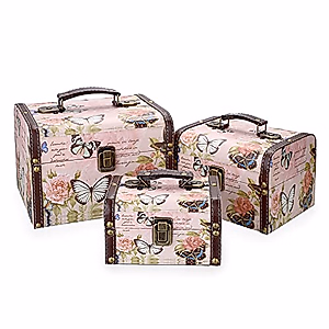 ELLDOO Set of 3 Butterfly Treasure Chest Box, Wooden + PU Leather Storage Decorative Box for Jewelry Trinkets, Keepsakes box for Girls Women Gifts