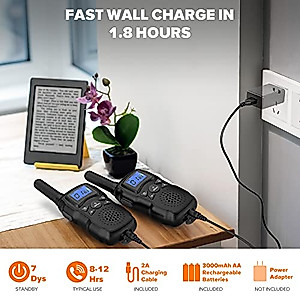 Wishouse Walkie Talkies for Adults,Radios Walkie Talkies Rechargeable Long Range 4 Pack,Family Camping Gear for Kids Hiking Accessories with Flashlight,VOX, Easy to Use (Black with Battery Charger)