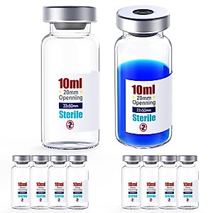 Sterile Empty Vials with Self Healing Injection Port,with Aluminum Cap,Sterile Package ZHANXUBIO (10,10ml)