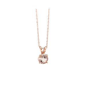 GNG 10k Rose Gold Natural Morganite Solitaire Pendant Necklace, 18" (6mm Round Morganite)