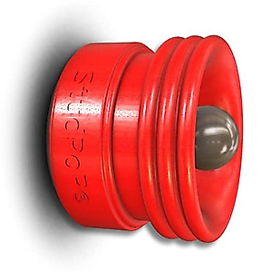 StudPoP Original Magnetic Stud Finder. Silver and Red. Finds metal fasteners holding the wall to the studs. 1" diam moving magnet gives an audible click and a visual movement when fastener is found.