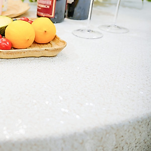 WISPET White Sequin Tablecloth 120" Round Sequin Tablecloth Shimmer Table Cloth Sparkly Drape Table Cover Decorations for Engagement Weddings Party Baby Bridal Shower Decorations