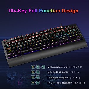 E-YOOSO Mechanical Keyboard, Mechanical Gaming Keyboard with Blue Switches, 104 Keys, Wired Keyboard Mechanical with Rainbow Backlit & RGB LED Side Light, Clicky Keyboard for Windows, Gaming, PC