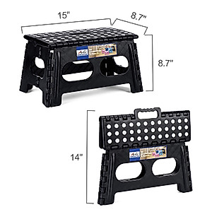 ACSTEP Folding Step Stool, Include Extra Wide Heavy Duty Stepping Stool and Back Support Foldable Step Stool Black