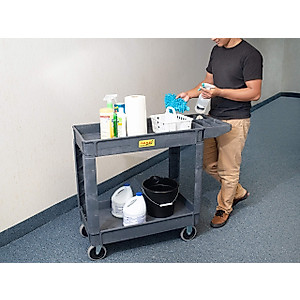 550lb Capacity Heavy Duty Plastic Utility Cart 40" L x 17-1/4" W with Handle 2 Shelves Pake Handling Tools