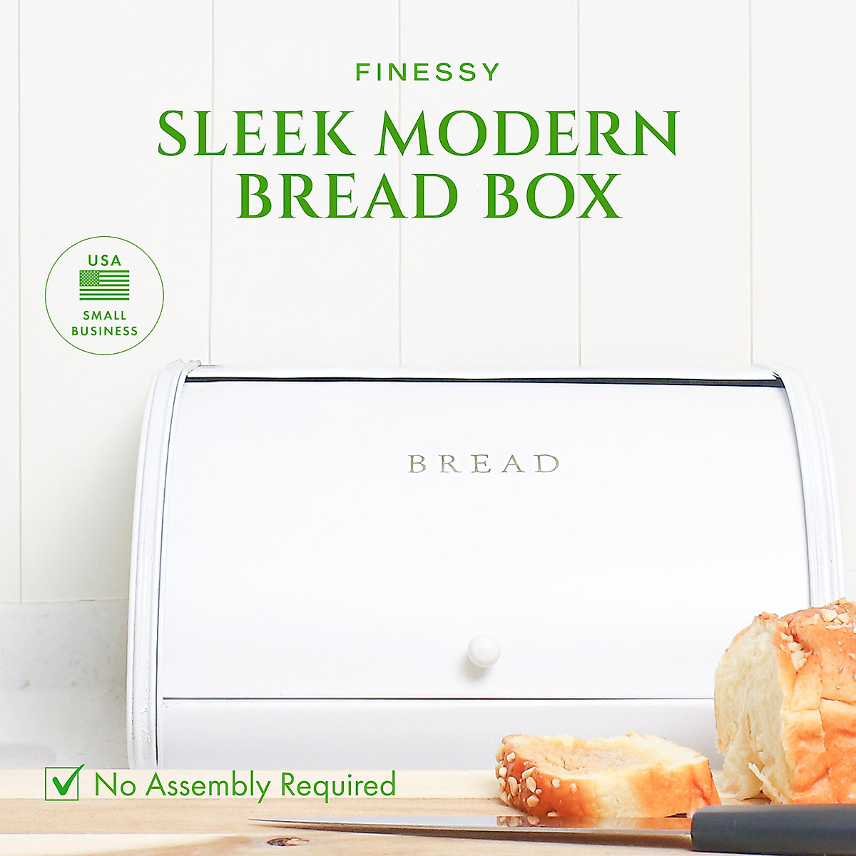 White Modern Bread Box for Kitchen Countertop, Homemade Bread Storage Container Fresh Sourdough Loaf Box for Kitchen Counter, Breadbox for Kitchen Countertop, Bread Holder for Kitchen Counter Keeper