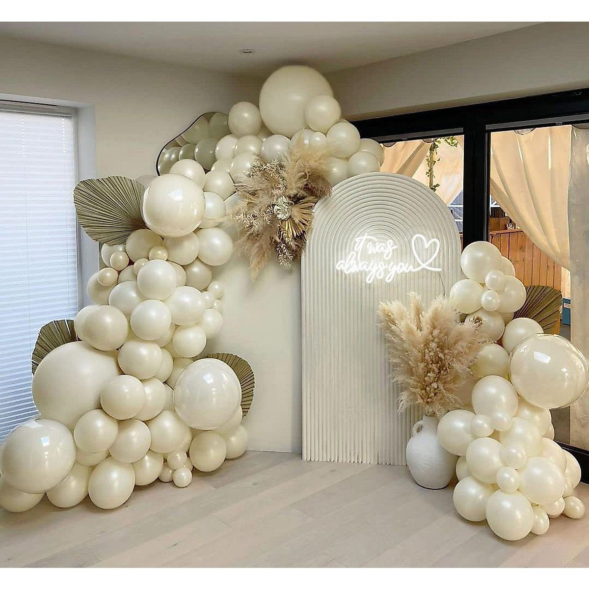 HIBAO Burgundy White Nude Balloons Double Stuffed Pearl Balloon Garland Latex Thick 18/12/5in Ruby Red Balloons Ivory Nude Balloon Arch Kit for Birthday Valentines Day Baby Shower Wedding Party Decora