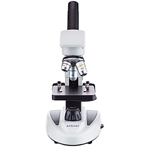 AmScope M149C-2L-E Digital Compound Monocular Microscope, WF10x and WF25x Eyepieces, 40x-1000x Magnification, Upper and Lower LED Illumination, Brightfield, Single-Lens Condenser, Plain Stage, 110V or Battery-Powered, Heavy-Duty Metal Frame, Includes 0.3M