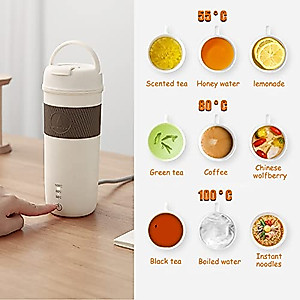 Portable Travel Heating Mug, Mini Electric Cup, 55℃ / 80℃ / 100℃ Optional, 304 Stainless Steel Liner Kettle, 12 Hours Insulation Function, 300W 350 ml Fashion Electric Thermos, Automatic Shut-Off