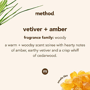 Method Premium Foaming Hand Wash, Vetiver + Amber, Reusable Black Aluminum Bottle, Biodegradable Formula, 10 fl oz (Pack of 3)