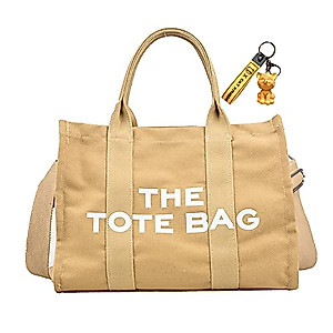 The Tote Bag for Women, Canvas Work Travel Handbag with Shoulder Strap Top-Handle Shoulder Crossbody Bags for Daily, Office (khaki)