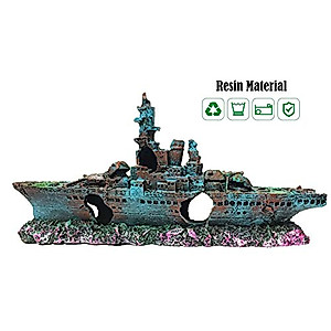 SLOCME Aquarium Shipwreck Decorations Fish Tank Ornaments - Resin Material Sunken Ship Decorations, Eco-Friendly for Freshwater Saltwater Aquarium Betta Fish Decorations