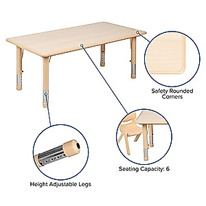 Flash Furniture Wren 23.625"W x 47.25"L Rectangular Natural Plastic Height Adjustable Activity Table