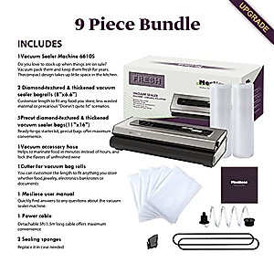 Mesliese Vacuum Sealer Machine Powerful 90Kpa Precision 6-in-1 Compact Vacuum Food Preservation System Built-in Cutter, Include 2 Bag Rolls & 5 Pre-cut Bags, Widened 12mm Sealing Strip, Dry&Moist Modes Smart Suction, ETL Listed (Silver)