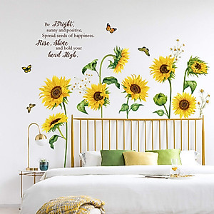 decalmile Sunflower Wall Decals Garden Flowers Butterfly Wall Stickers Bedroom Living Room TV Wall Art Decor