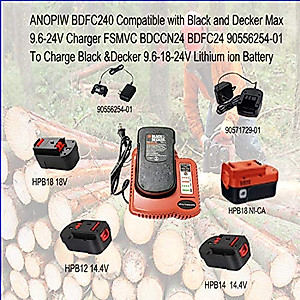 ANOPIW BDFC240 9.6V-24V Battery Charger Compatible with Black & Decker 24V 18V 14.4V 12V 9.6V Firestorm Battery HPB18-OPE HPB18 HPB14 HPB12 HPB96 HPB24 244760-00 A1718 FS180BX FS18C FS18FL FSB18