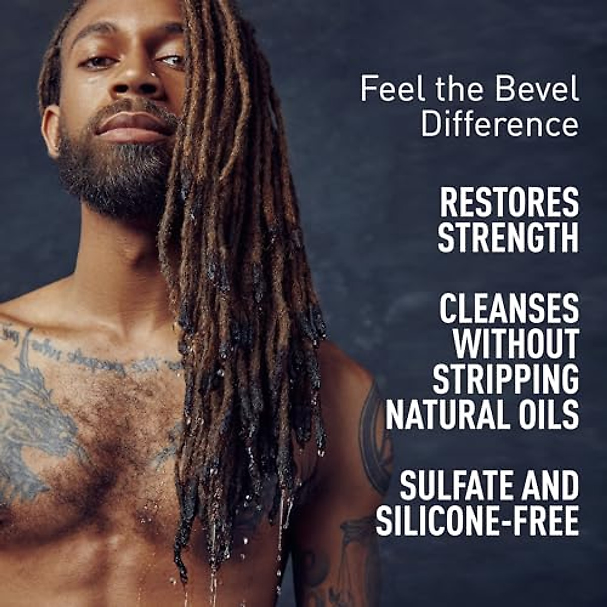 Bevel Shampoo for Men - Sulfate Free Shampoo for Textured Hair with Coconut Oil and Shea Butter, Detangles Course, Curly Hair, 12 Oz