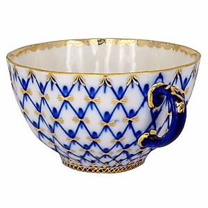 Lomonosov Porcelain Tulip Cobalt Net Tea Cup and Saucer Set 8.45 oz/250 ml