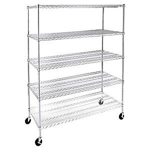 AmazonCommercial Heavy-Duty 5-Tier Steel Wire Shelving with Optional Wheels, NSF Certified, 60" W x 24" D, Chrome