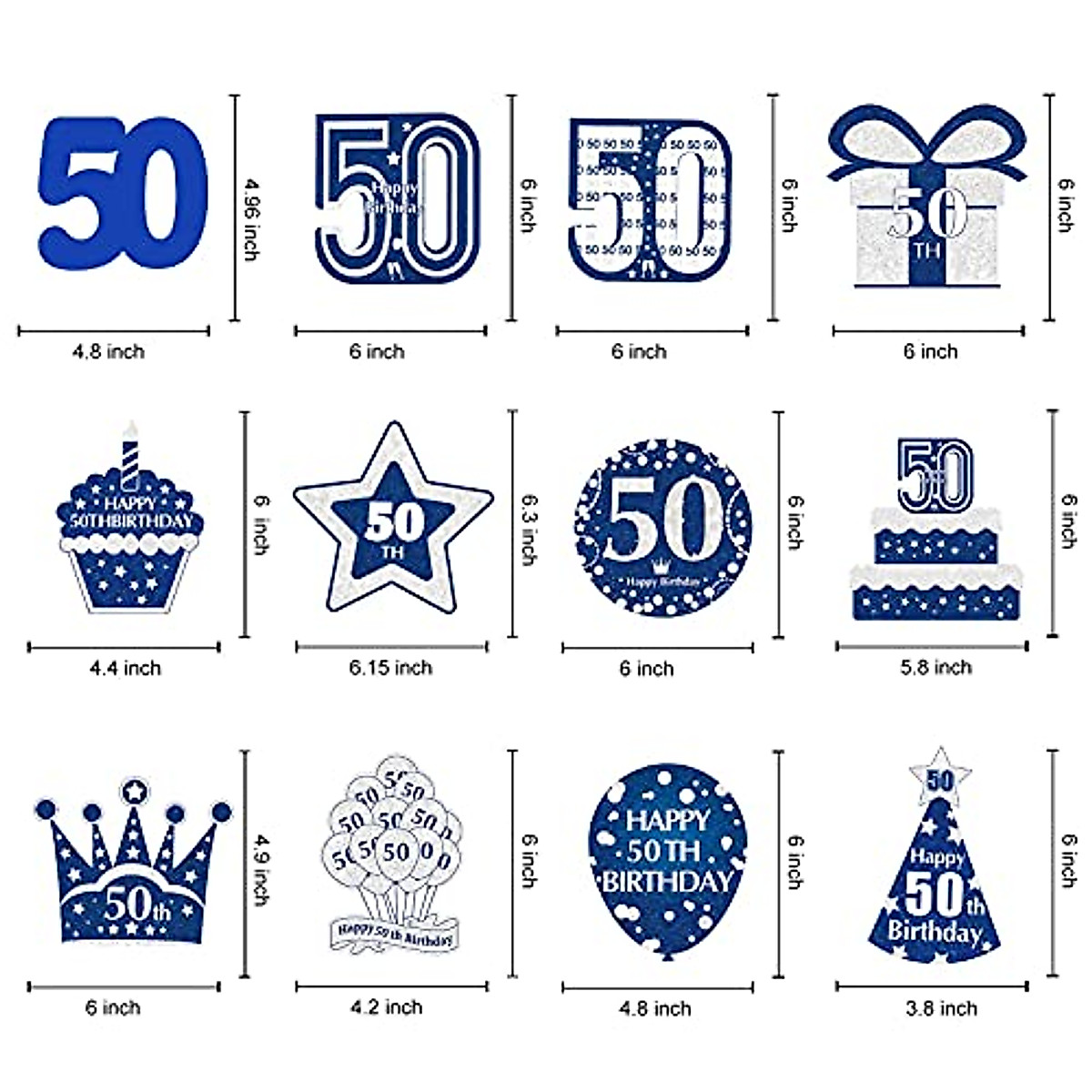 36Pcs 50th Birthday Decorations Hanging Swirls Party Supplies for Men, Happy 50 Year Old Birthday Party Ceiling Hanging Foil Swirl Decor, Blue Silver Fifty Birthday Hanging Sign