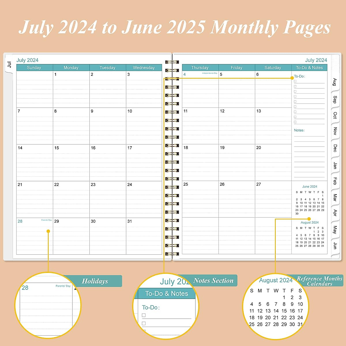 2024-2025 Planner - A4 Weekly & Monthly Planner to Achieve Goals & Increase Productivity, July 2024 - June 2025, 8.5" x 11", Rose Leaf
