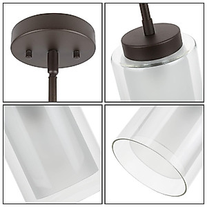 XiNBEi Lighting Pendant Lighting Modern 1 Light Mini Pendant Light with Dual Glass in Dark Bronze, Adjustable Hanging Ceiling Light for Kitchen & Living Room XB-P1195-DB