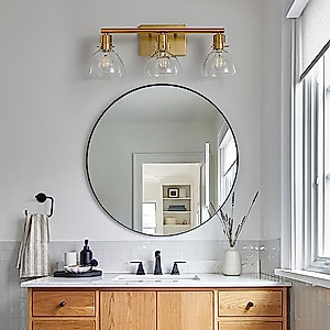 CCYCOL Gold Bathroom Light Fixtures - 3-Light Modern Bathroom Vanity Light Over Mirror with Clear Glass Shade, 22.4 Inch Bath Wall Sconce Lighting Brushed Gold Vanity Lights for Bathroom, Dressing
