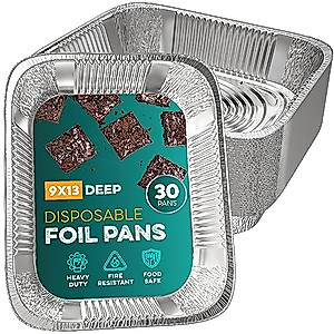 Aluminum Pans 9x13 [30 Pack] Aluminum Foil Pans Trays - Disposable Pans for Baking, BBQ Grilling, Roasting, Cake Serving Dishes, Catering Supplies, Steam Table Chafing Pans, Half Size Tin Foil Pan